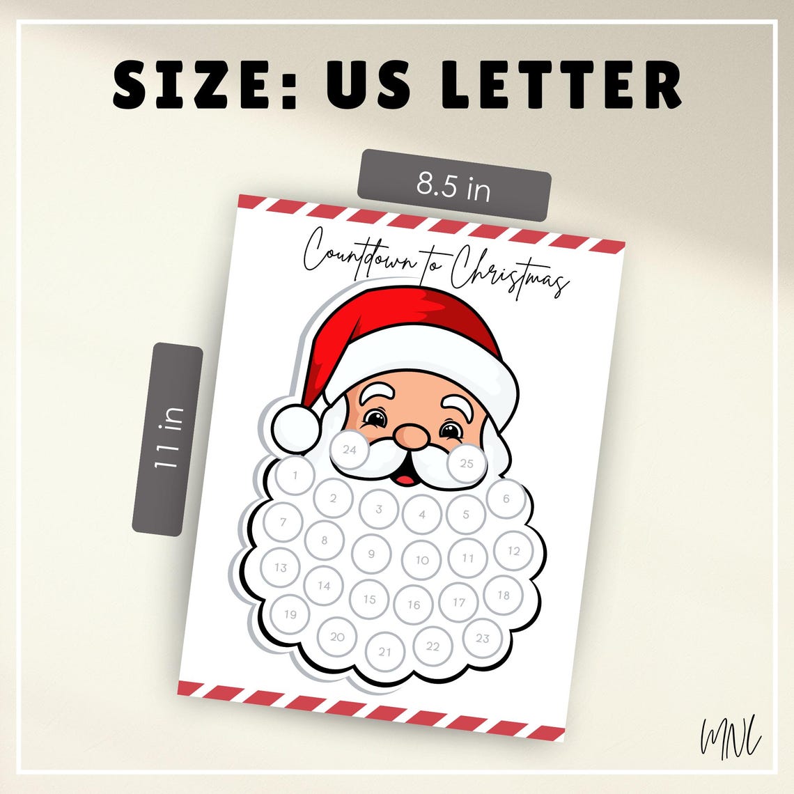 Santa Christmas Countdown Calendar Printable Advent Calendar Countdown ...