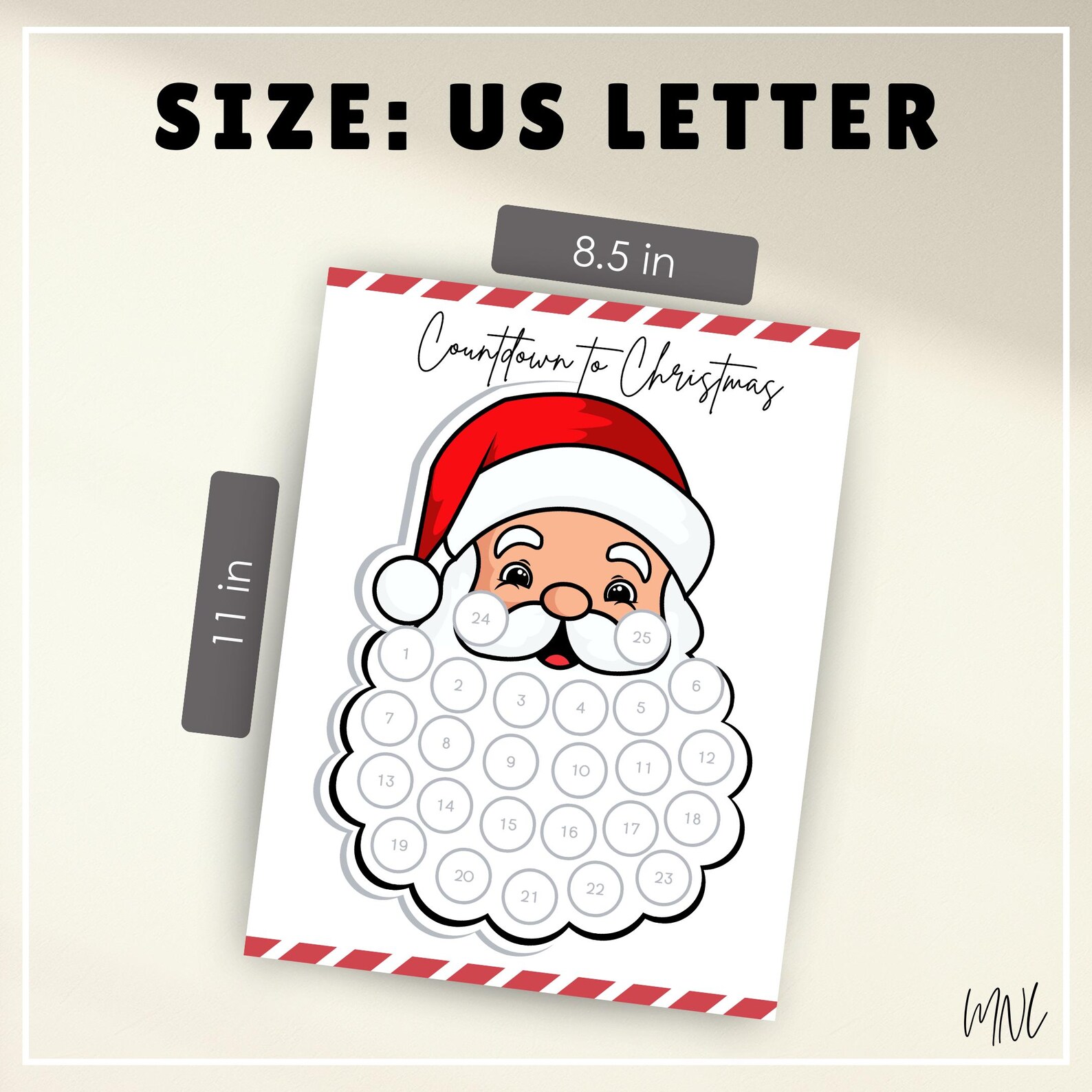 Santa Christmas Countdown Calendar Printable Advent Calendar Countdown ...