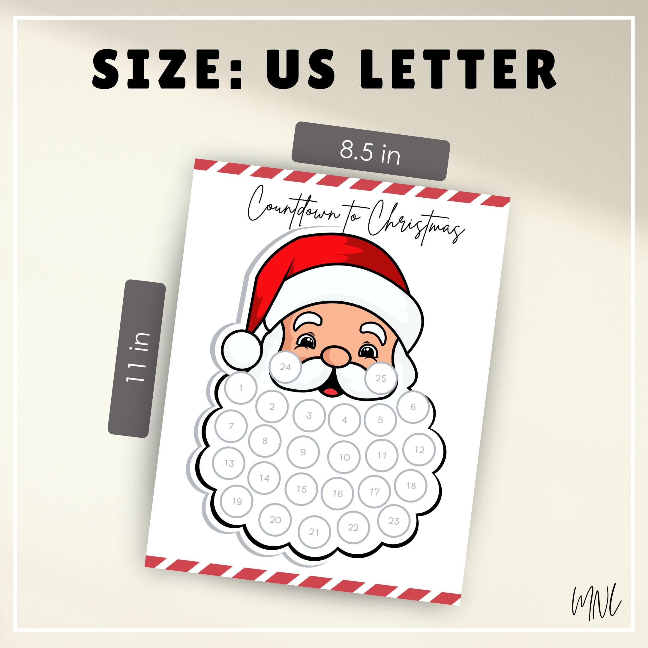 Santa Christmas Countdown Calendar Printable Advent Calendar Countdown ...