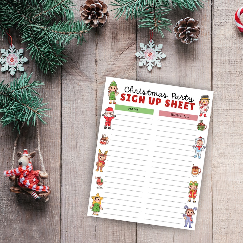 Christmas Sign up Sheet for Christmas Party for Kids Christmas Dinner ...