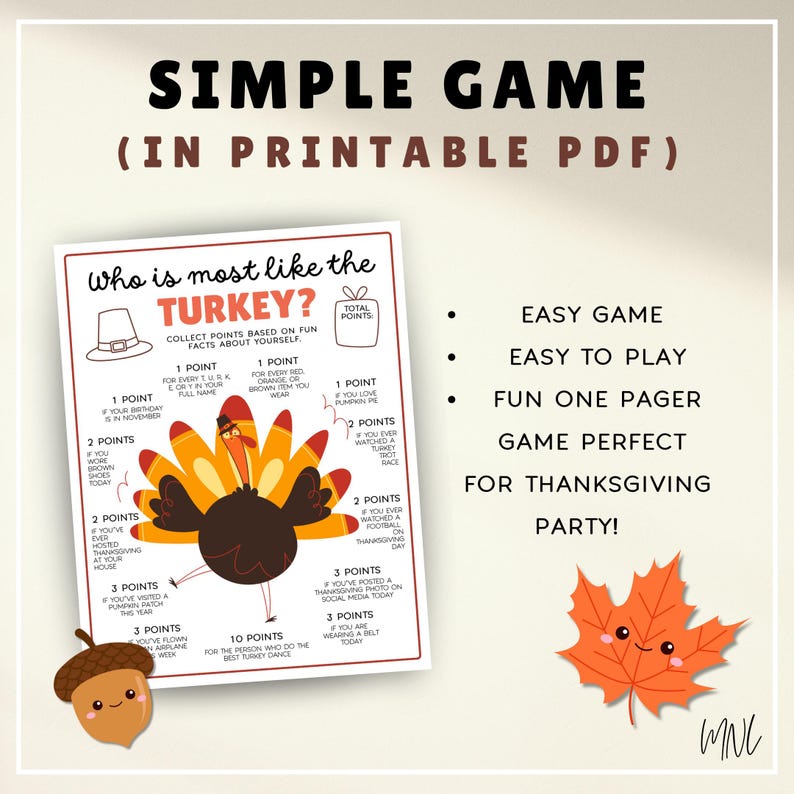 Who is Most Like the Turkey Game Thanksgiving Game, Friendsgiving Game ...