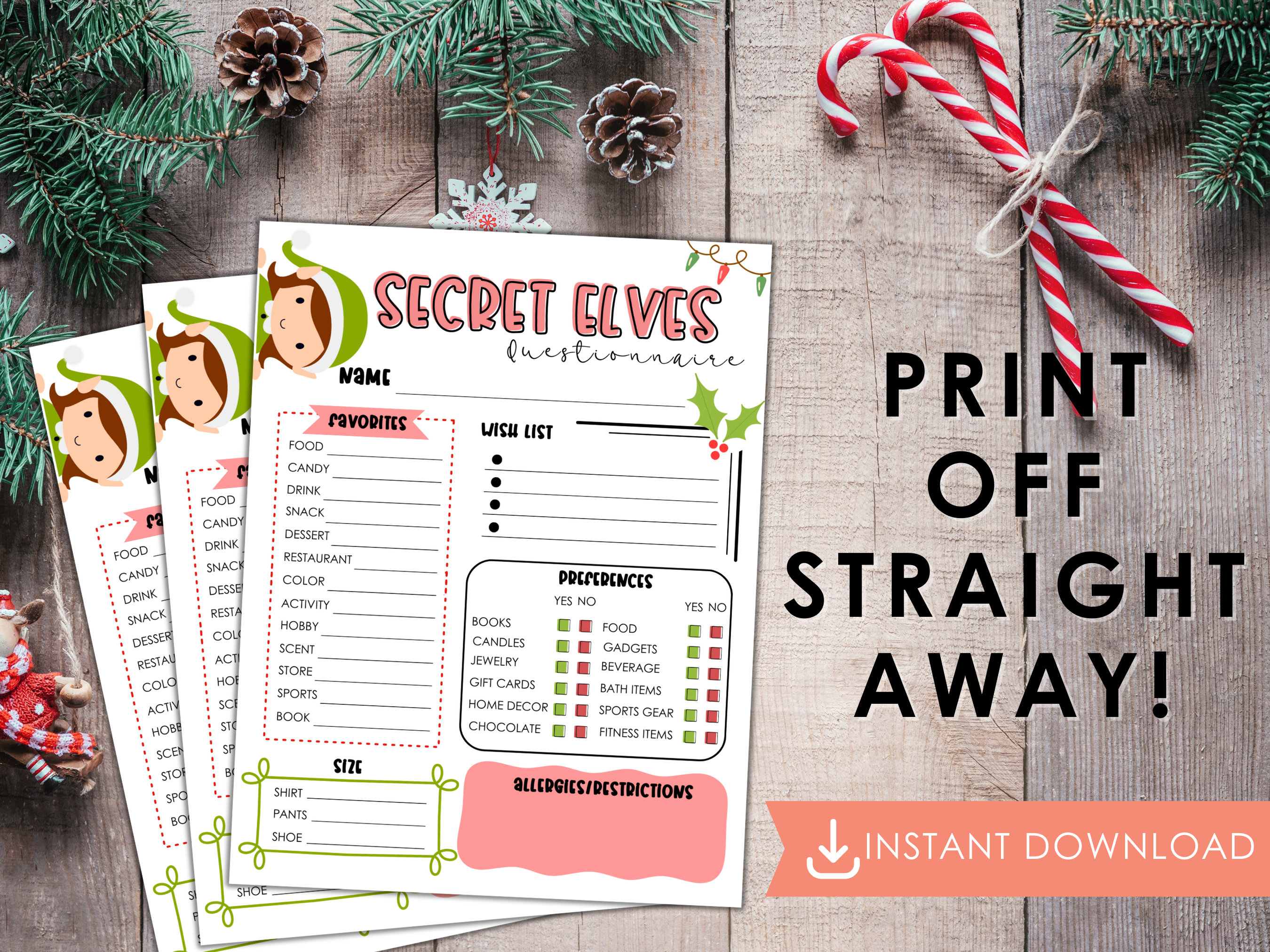 Secret Elves Questionnaire for Christmas Party Work Gift Exchange Gift ...