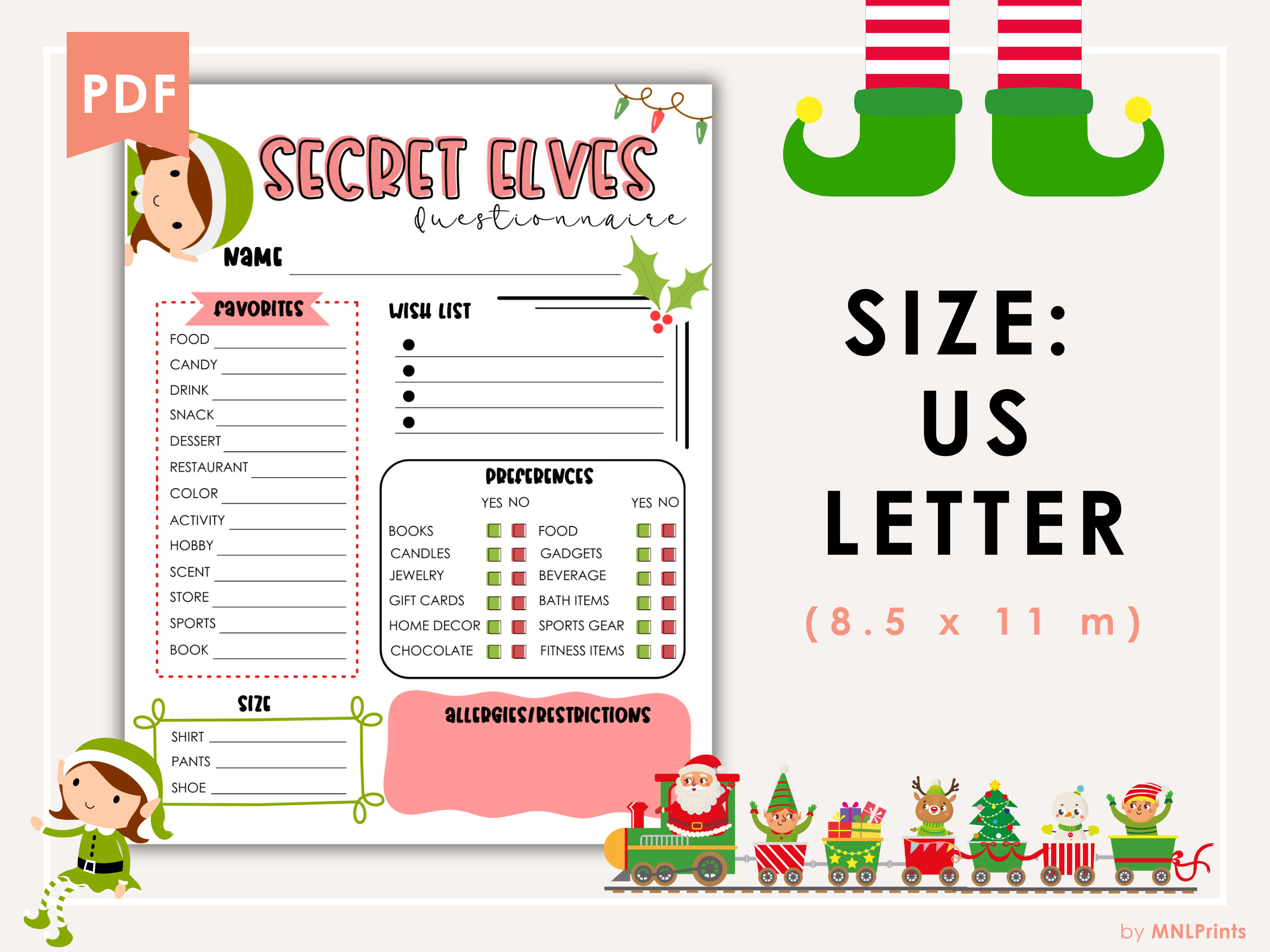 Secret Elves Questionnaire for Christmas Party Work Gift Exchange Gift ...
