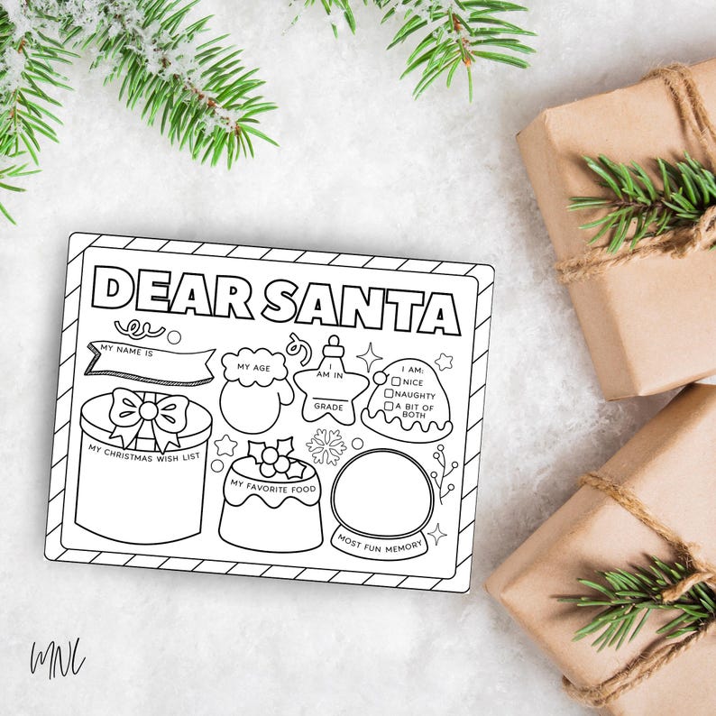 Letter to Santa Coloring Page Printable Christmas Wish List, Kids ...