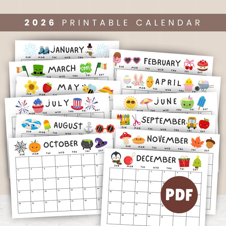 Printable Calendar 2026 for Kids Calendar 2026 Calendar Cute Calendar ...