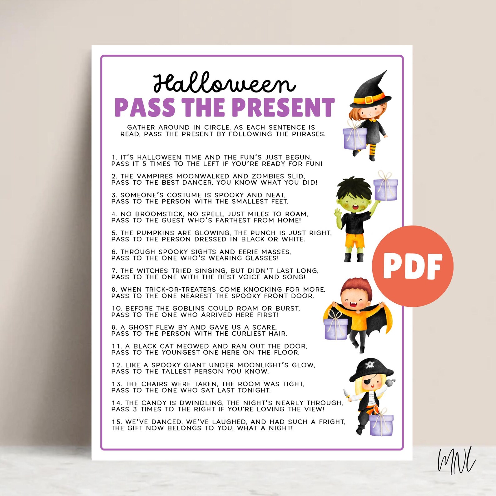 Pass the Present Halloween Party Game, Left Right Game for Halloween ...