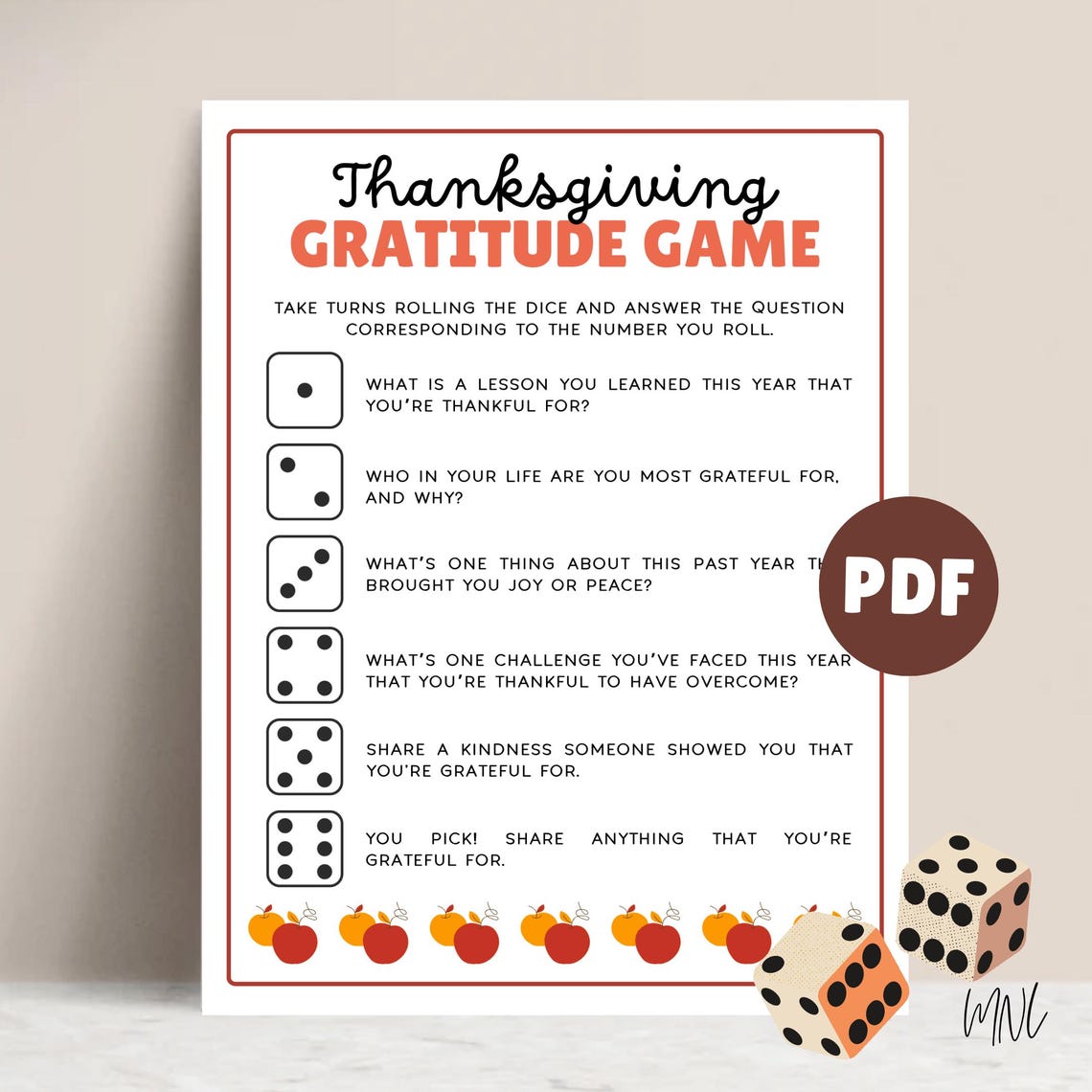 Gratitude Game Thanksgiving Game, Thanksgiving Party Gratitude Dice ...