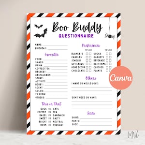 Boo Buddy Questionnaire for Halloween Coworker Questions Staff ...