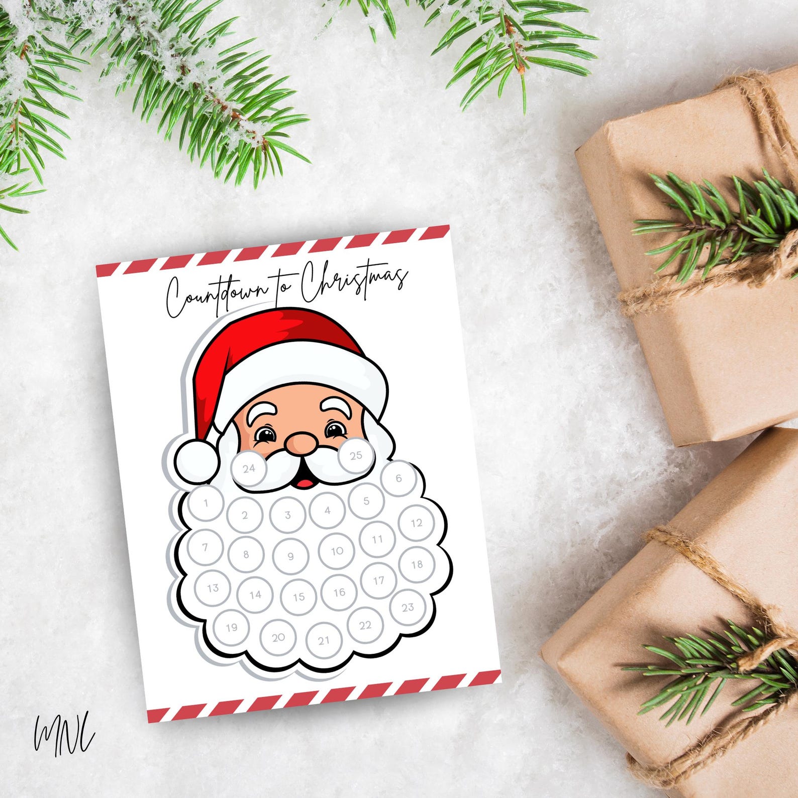 Santa Christmas Countdown Calendar Printable Advent Calendar Countdown ...