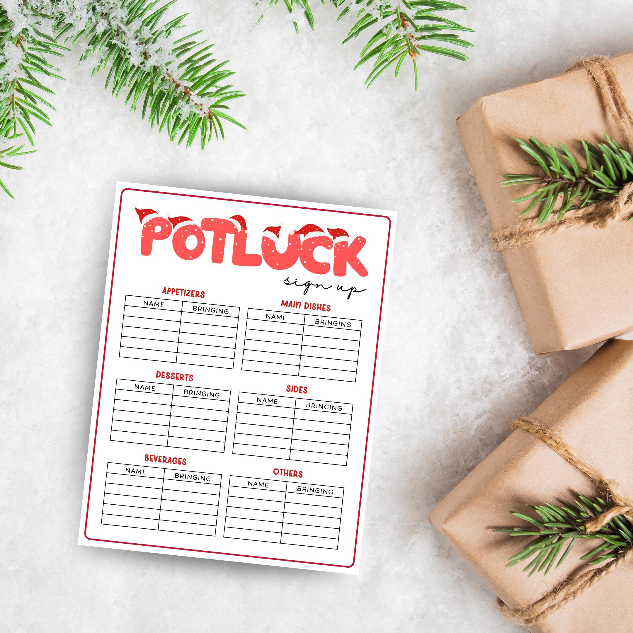 Christmas Potluck Sign up Sheet for Christmas Party, Printable ...