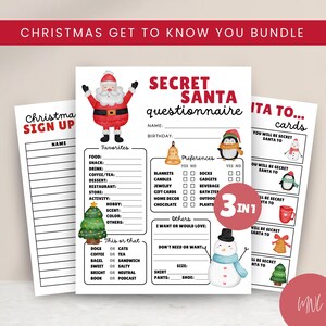 Secret Santa Questionnaire for Christmas Party Work Gift Exchange Gift ...