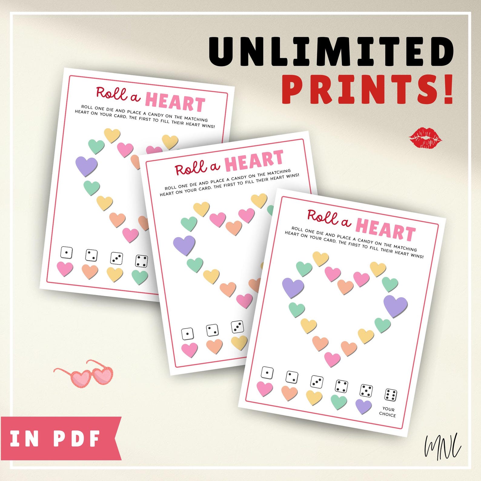 Roll a Heart Game for Valentine Party Game Printable Valentines ...