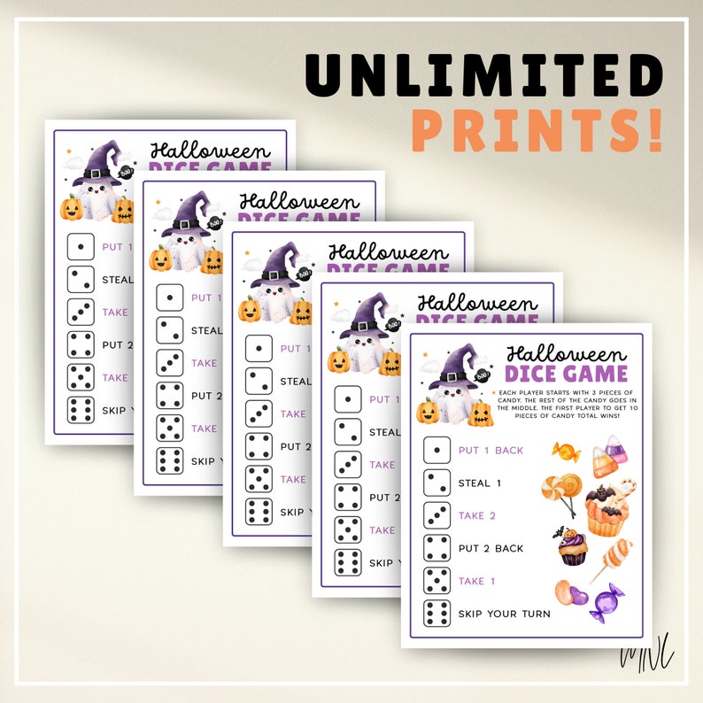 Halloween Candy Dice Game for Halloween Party Game Printable Halloween ...