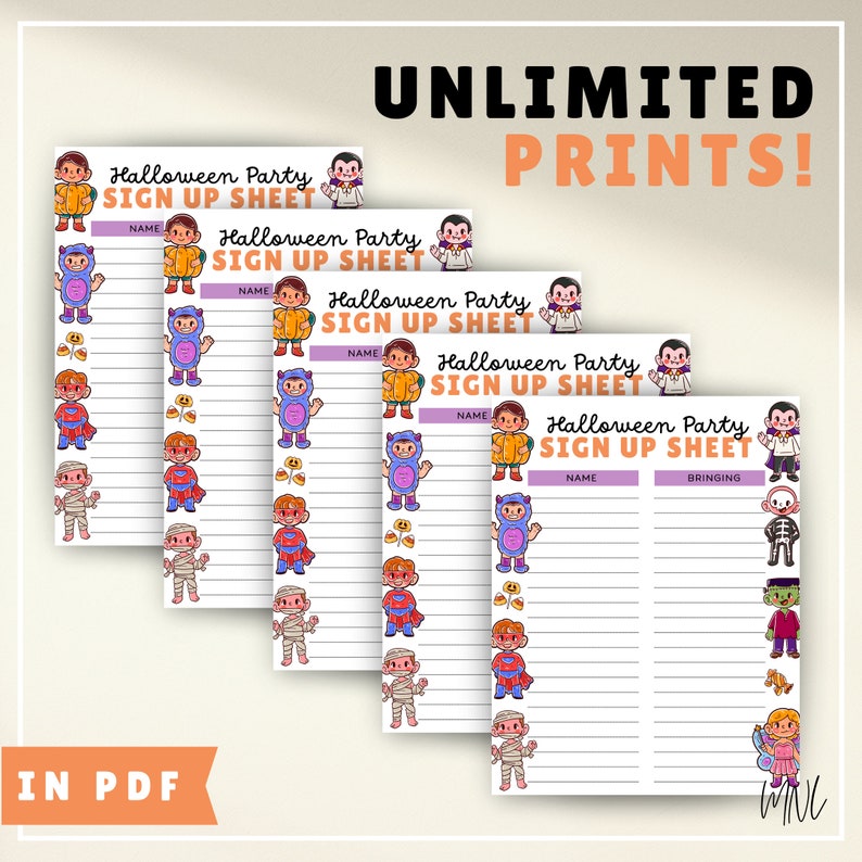 Halloween Potluck Sign up Sheet for Halloween Party, Printable ...