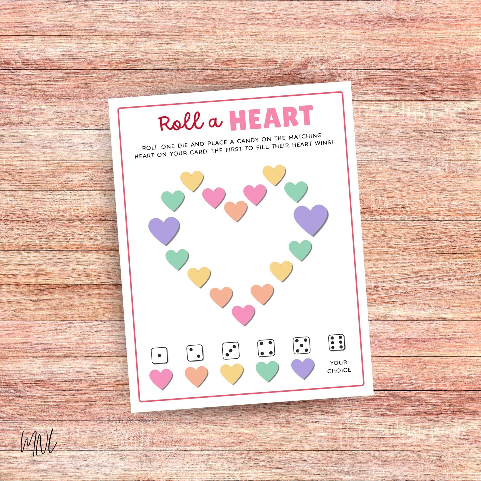 Roll a Heart Game for Valentine Party Game Printable Valentines ...