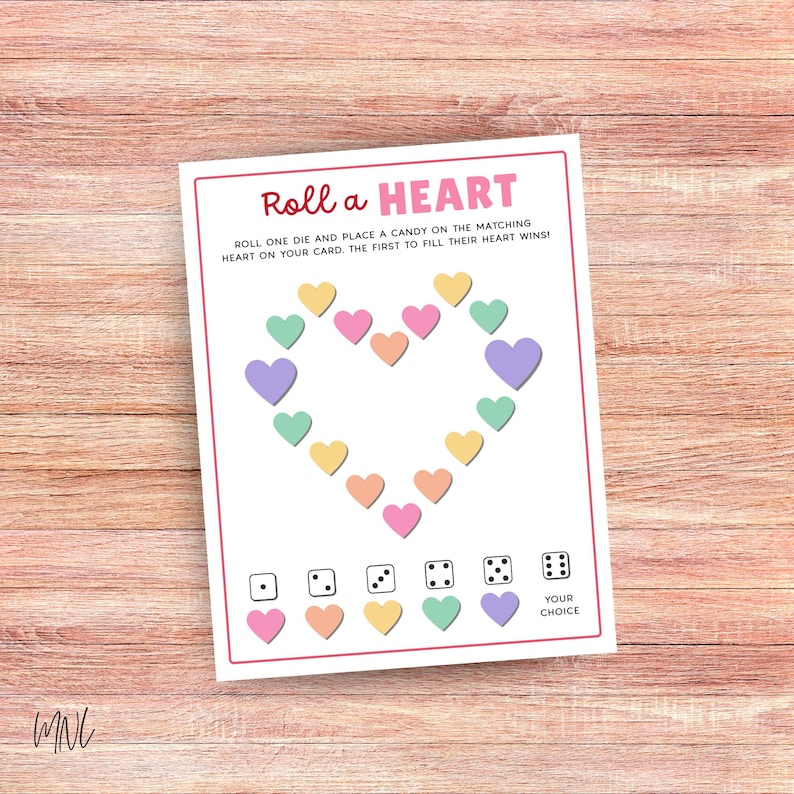 Roll a Heart Game for Valentine Party Game Printable Valentines ...