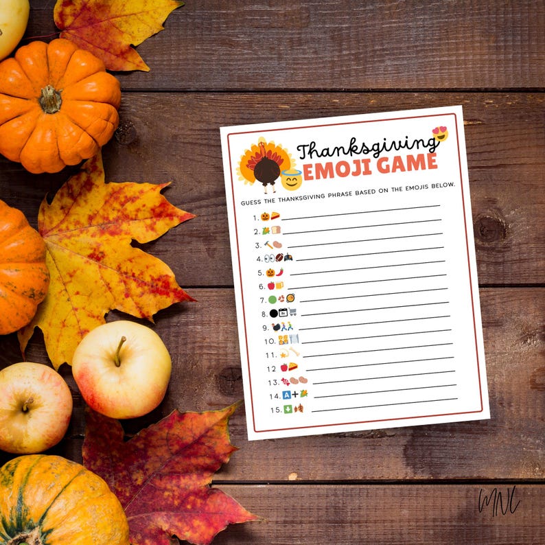 Thanksgiving Emoji Pictionary for Thanksgiving Party Game, Thanksgiving ...