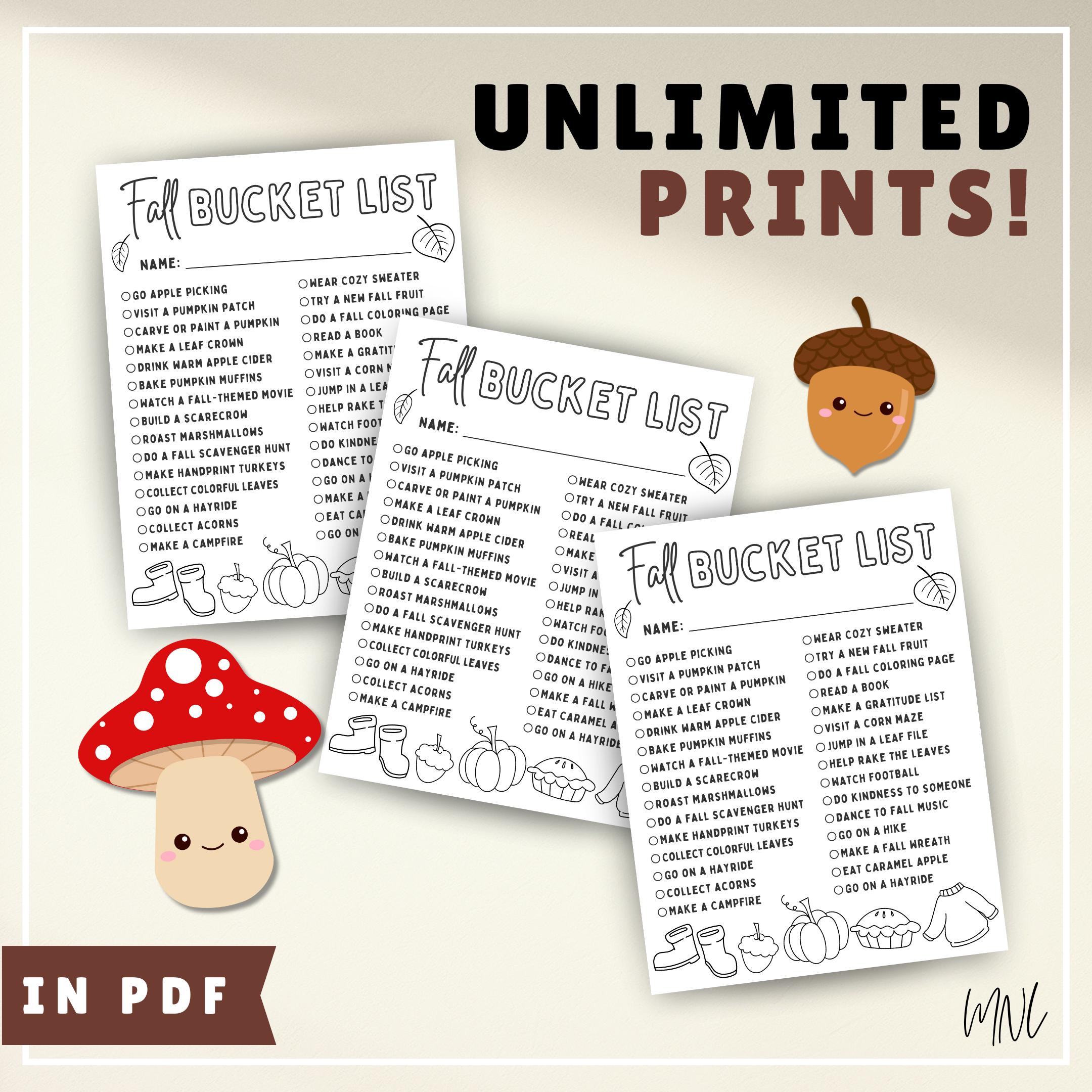 Fall Bucket List Printable: Family and Kids Autumn Activities (PDF ...