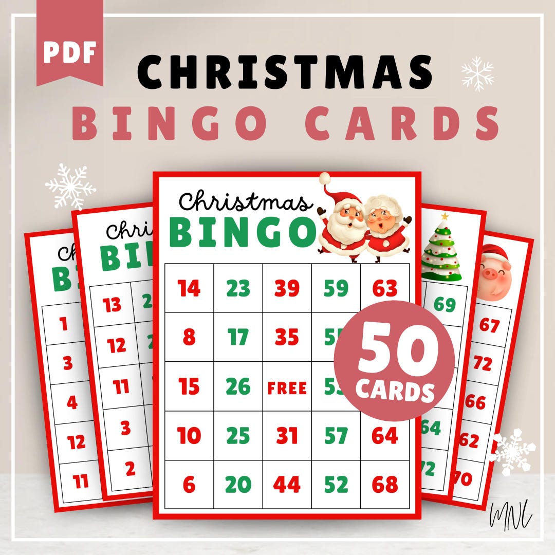 Christmas Bingo Cards for Christmas Party Game Christmas Printable ...