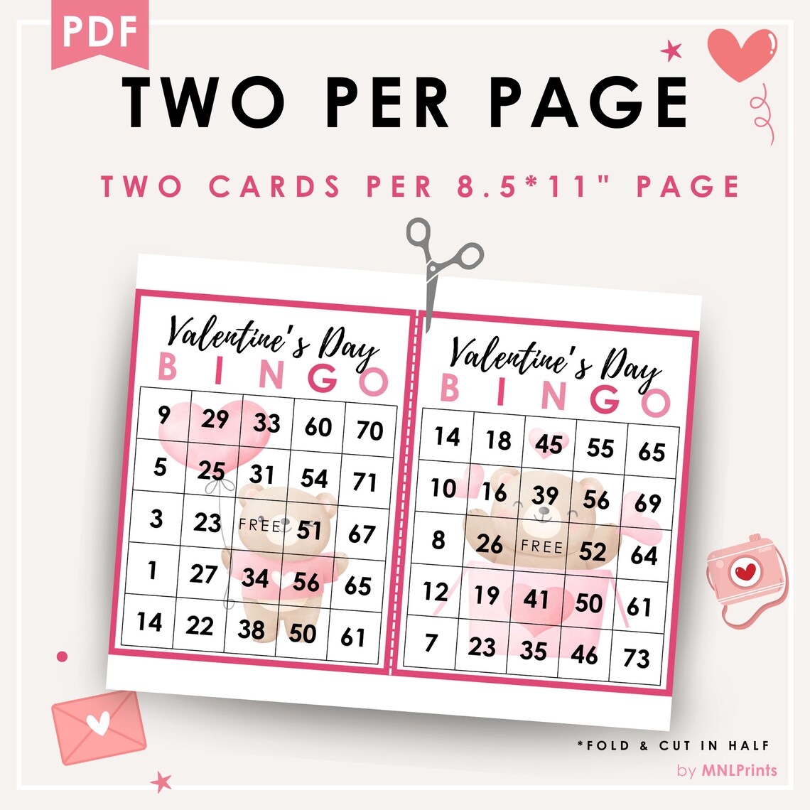 Valentine Bingo Game for Kids and Adults Valentines Bingo Cards ...