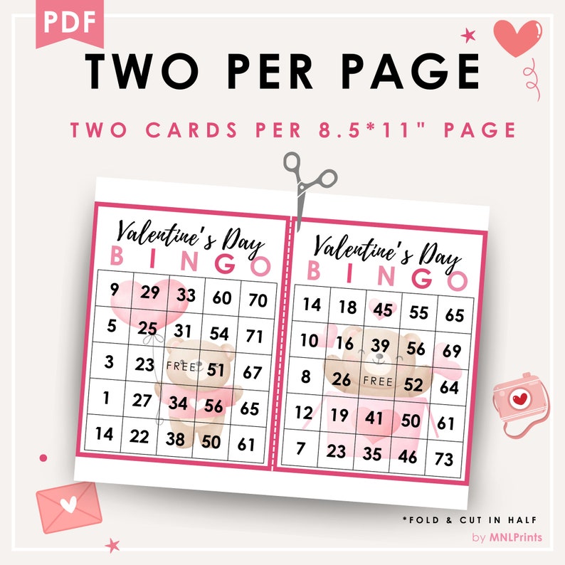 Valentine Bingo Game for Kids and Adults Valentines Bingo Cards ...