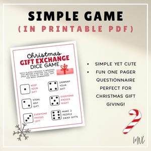 Christmas Gift Exchange Dice Game for Christmas Party Game Printable ...
