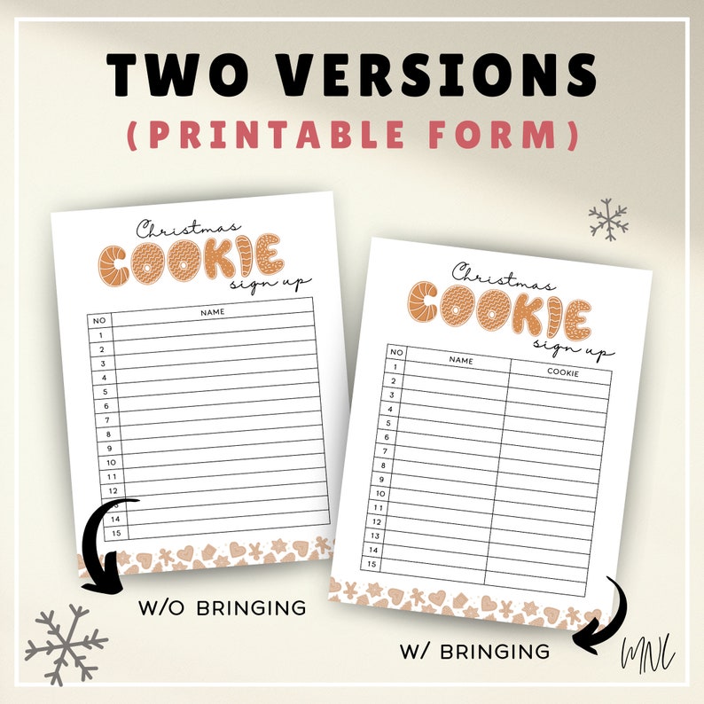 Christmas Cookie Sign up Sheet for Christmas Party, Cookie Party ...
