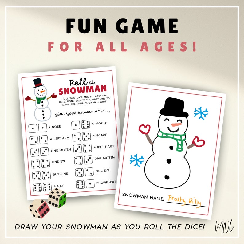 Roll a Snowman Game for Christmas Party Game, Christmas Activity for ...