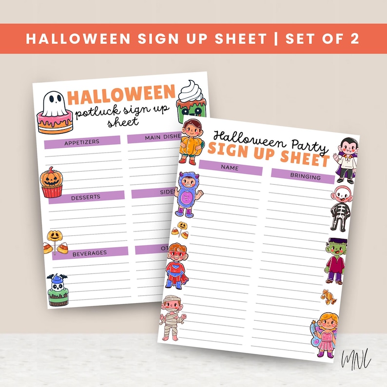 Halloween Potluck Sign up Sheet for Halloween Party, Printable ...