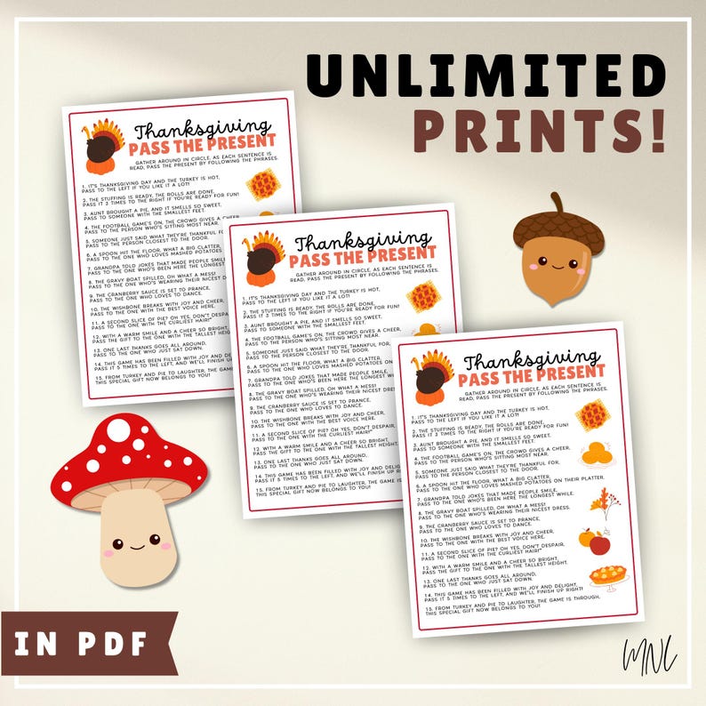 Pass the Present Thanksgiving Game, Pass the Gift Game for Thanksgiving ...