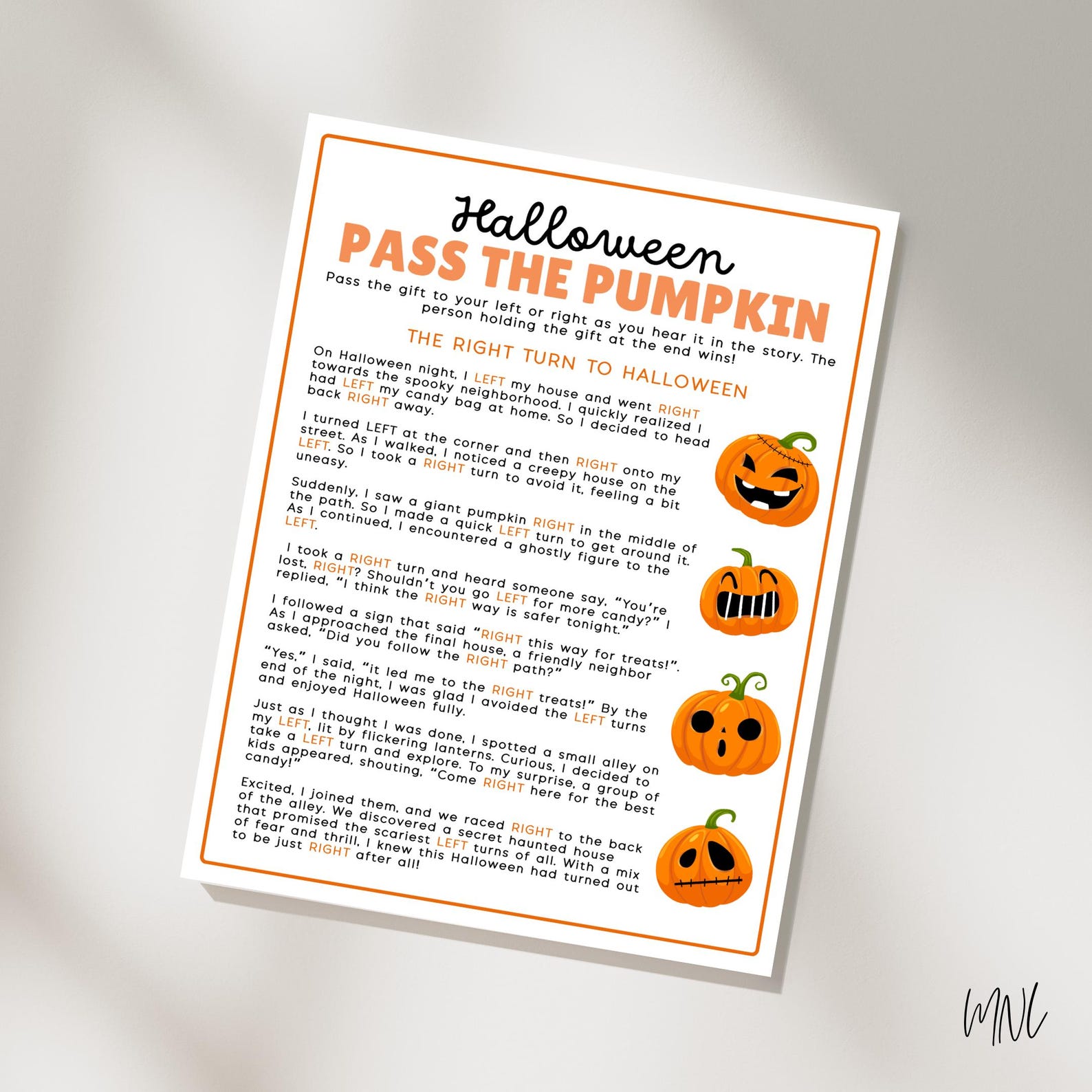 Pass the Pumpkin Halloween Party Game, Left Right Game for Halloween ...