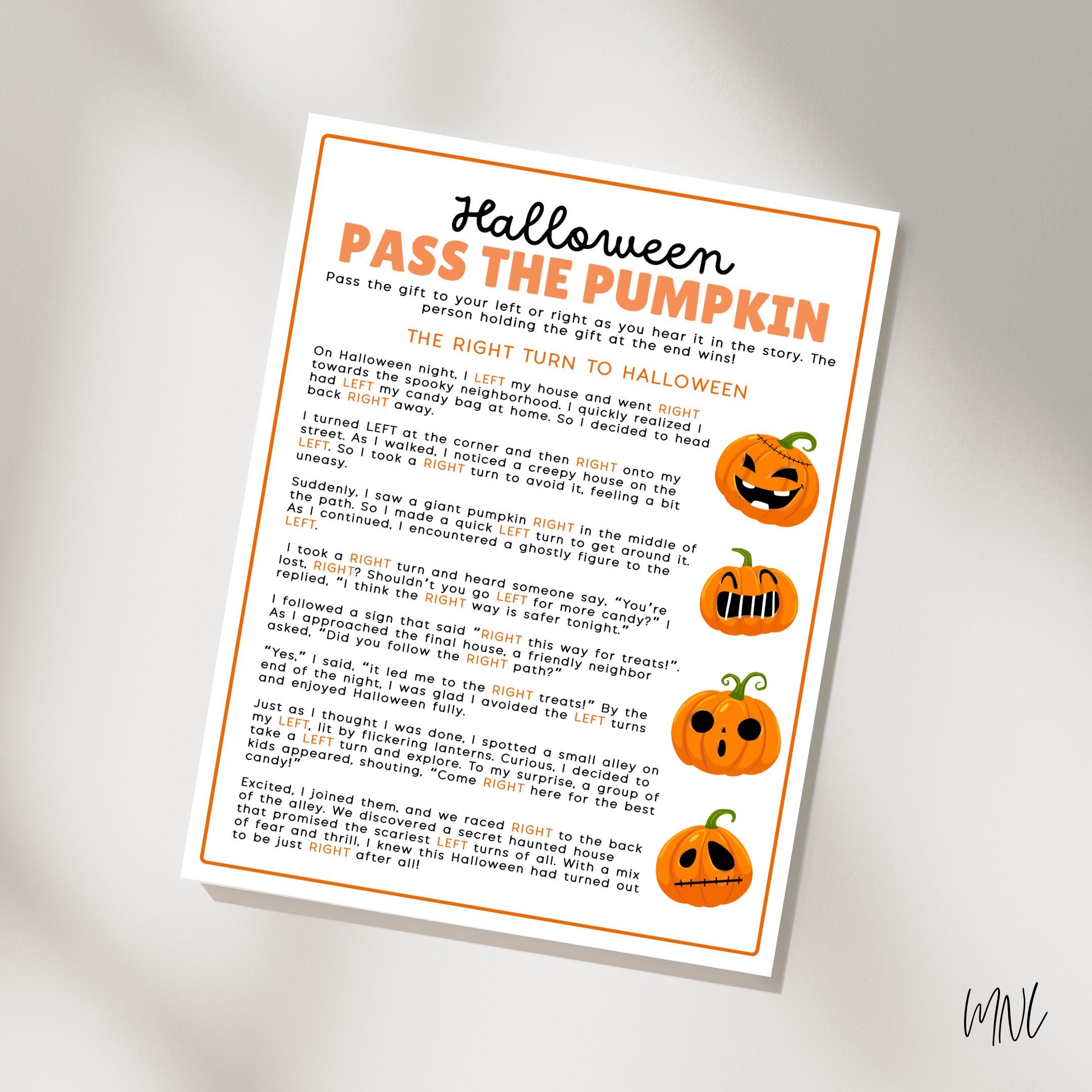 Pass the Pumpkin Halloween Party Game, Left Right Game for Halloween ...