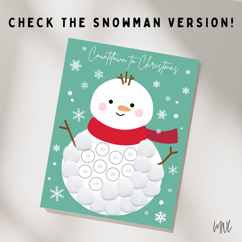 Santa Christmas Countdown Calendar Printable Advent Calendar Countdown ...