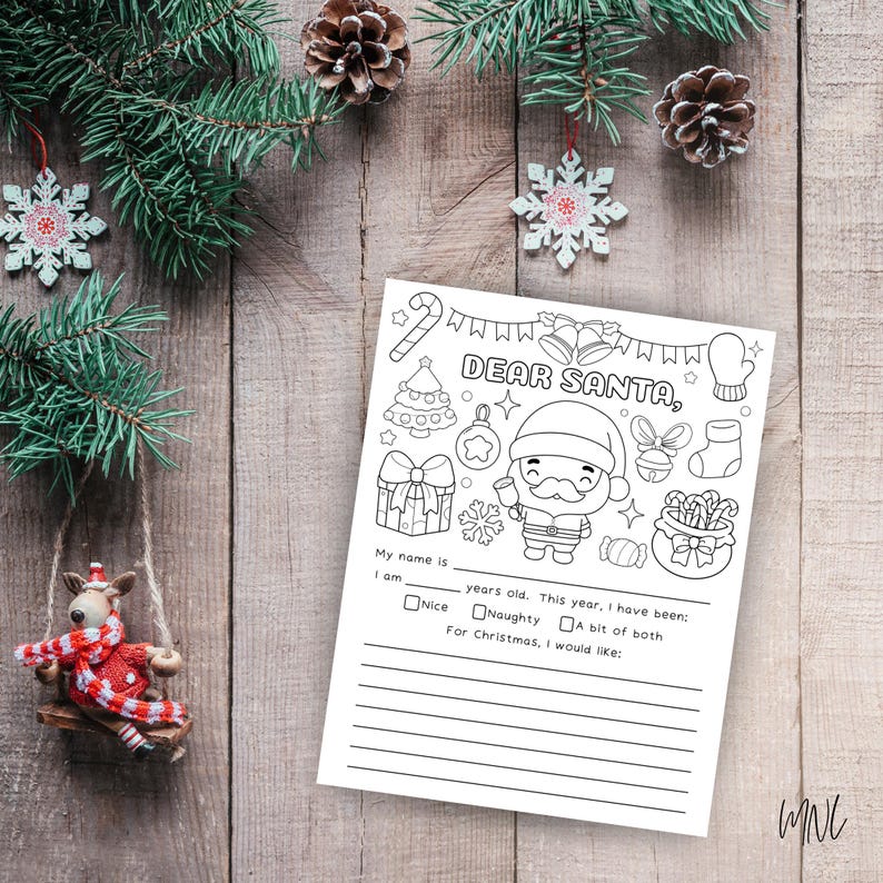 Letter to Santa Coloring Page Printable Christmas Wish List, Dear Santa ...