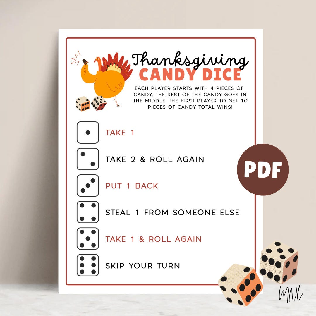 Candy Dice Game Thanksgiving Game for Kids, Family Game Night ...