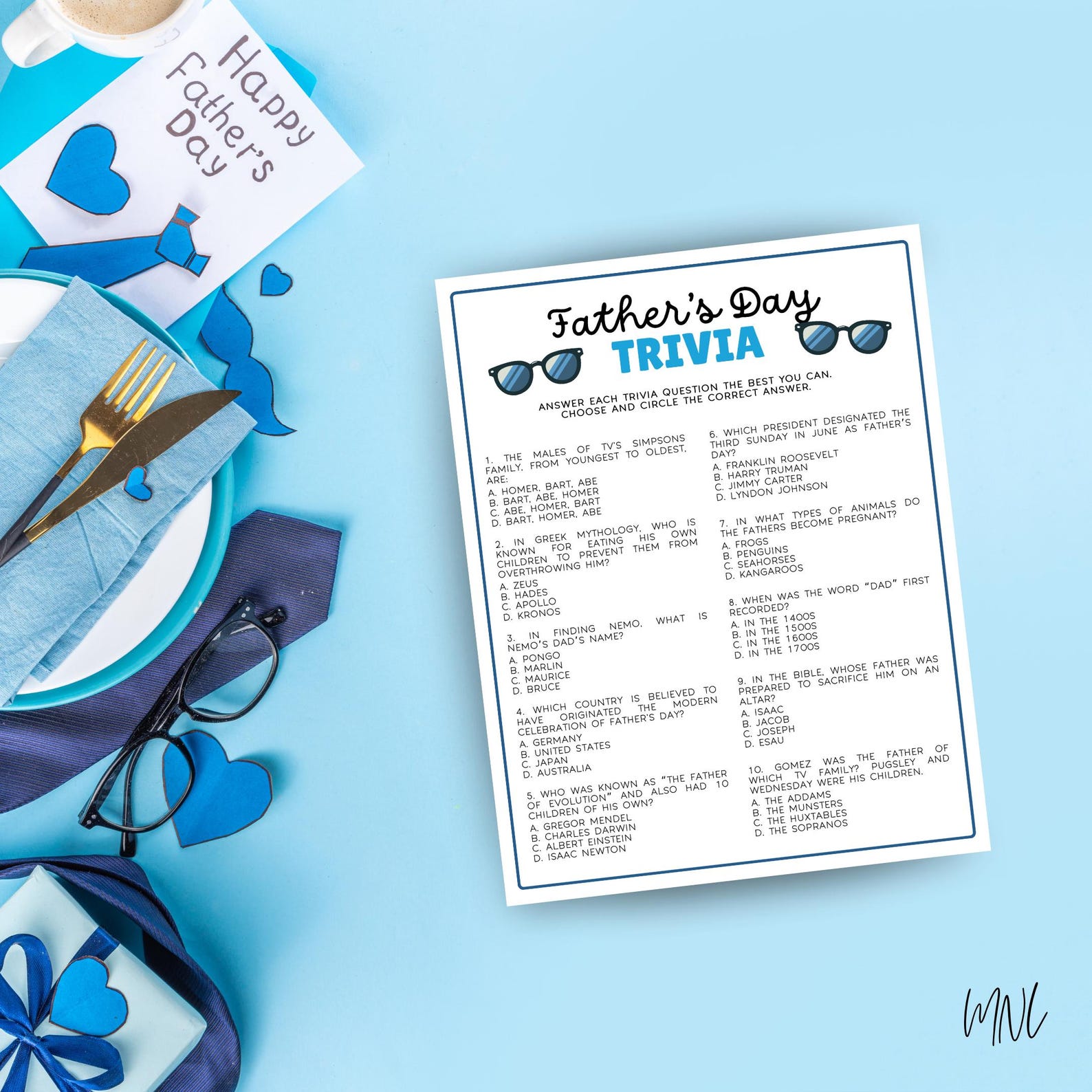 Fathers Day Trivia Game for Father’s Day Party, Printable Father’s Day ...