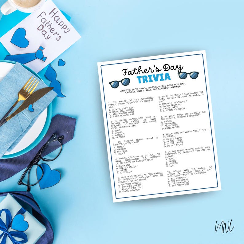 Fathers Day Trivia Game for Father’s Day Party, Printable Father’s Day ...