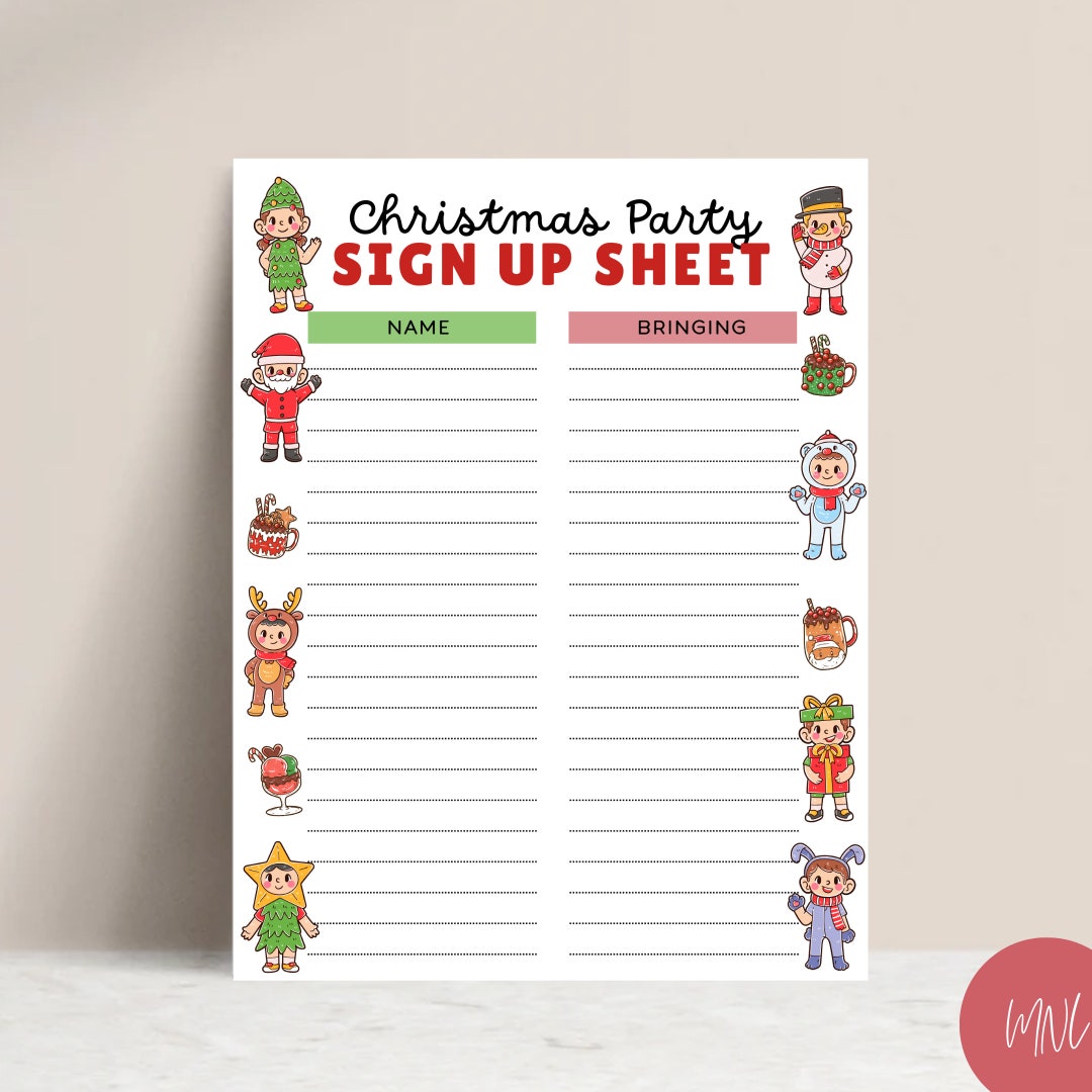 Christmas Sign up Sheet for Christmas Party for Kids Christmas Dinner ...