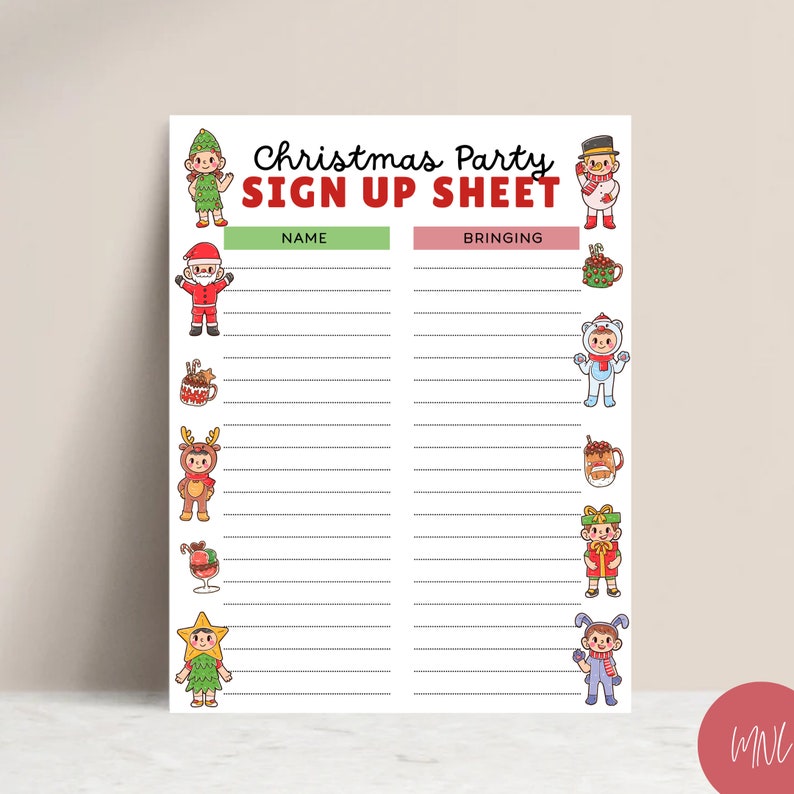 Christmas Sign up Sheet for Christmas Party for Kids Christmas Dinner ...
