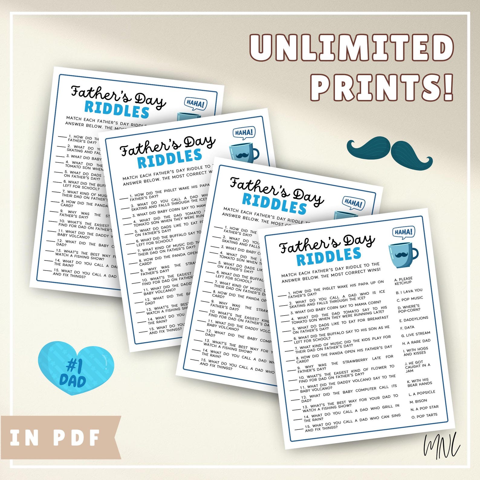 Fathers Day Riddles Game for Funny Father’s Day Party, Printable Father ...