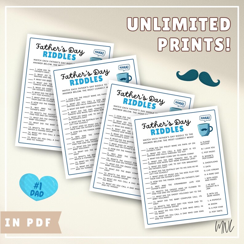 Fathers Day Riddles Game for Funny Father’s Day Party, Printable Father ...