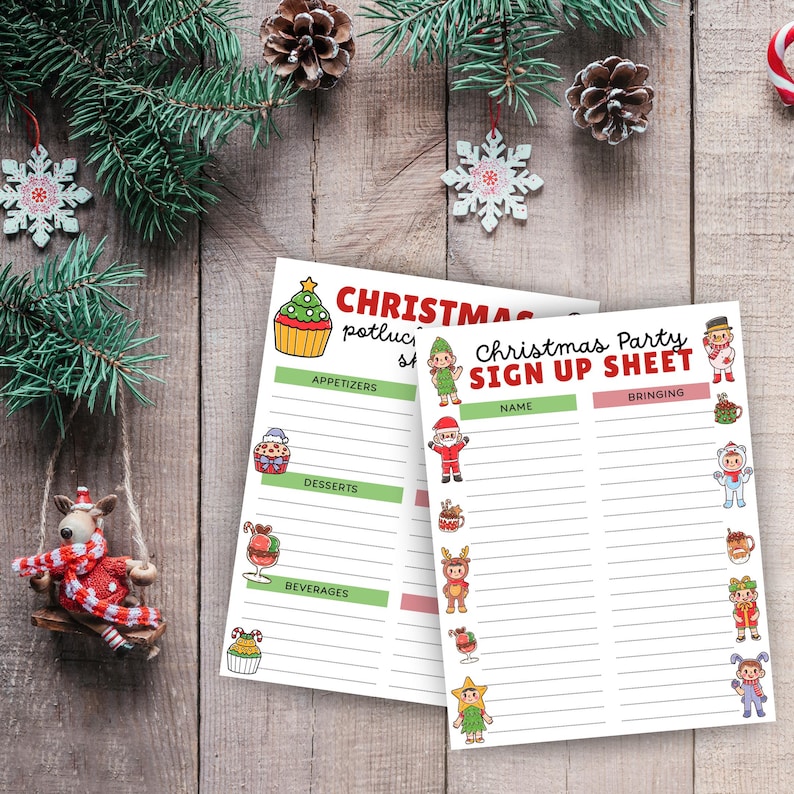 Christmas Potluck Sign up Sheet for Christmas Party, Printable ...