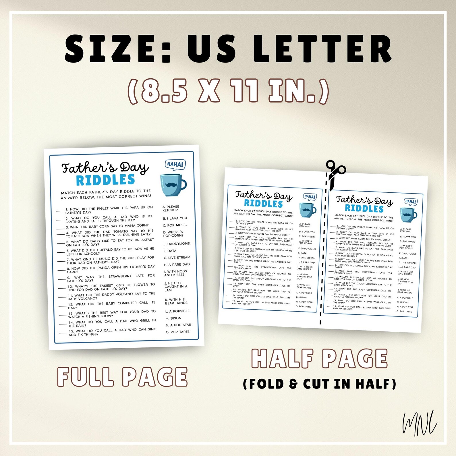 Fathers Day Riddles Game for Funny Father’s Day Party, Printable Father ...