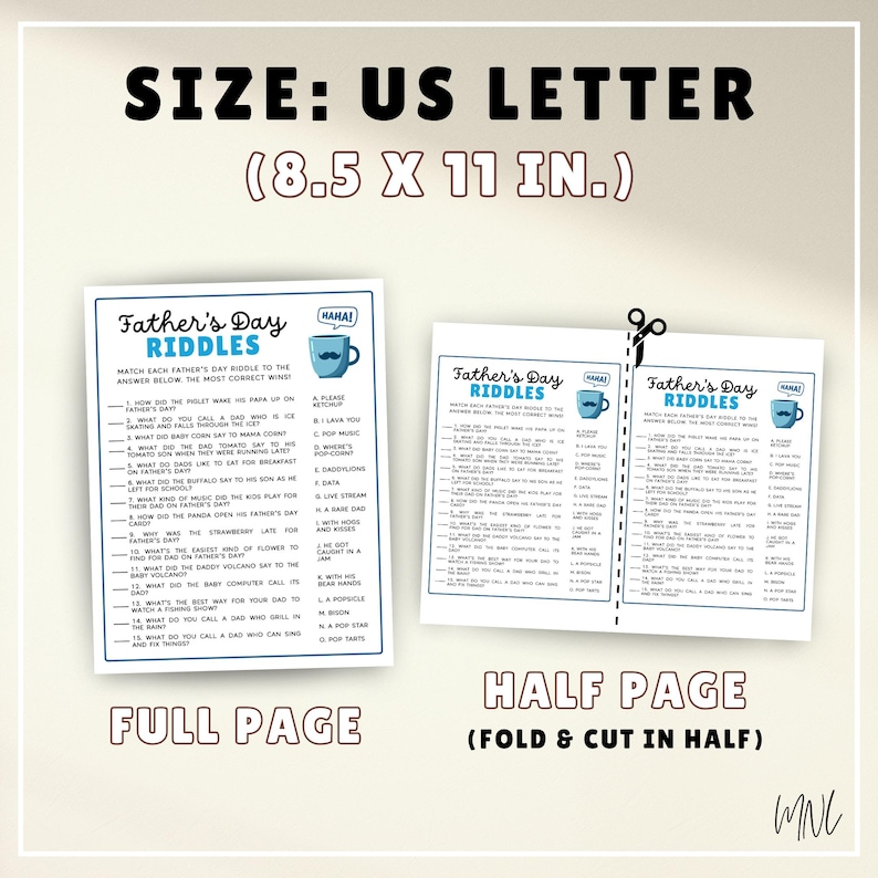 Fathers Day Riddles Game for Funny Father’s Day Party, Printable Father ...