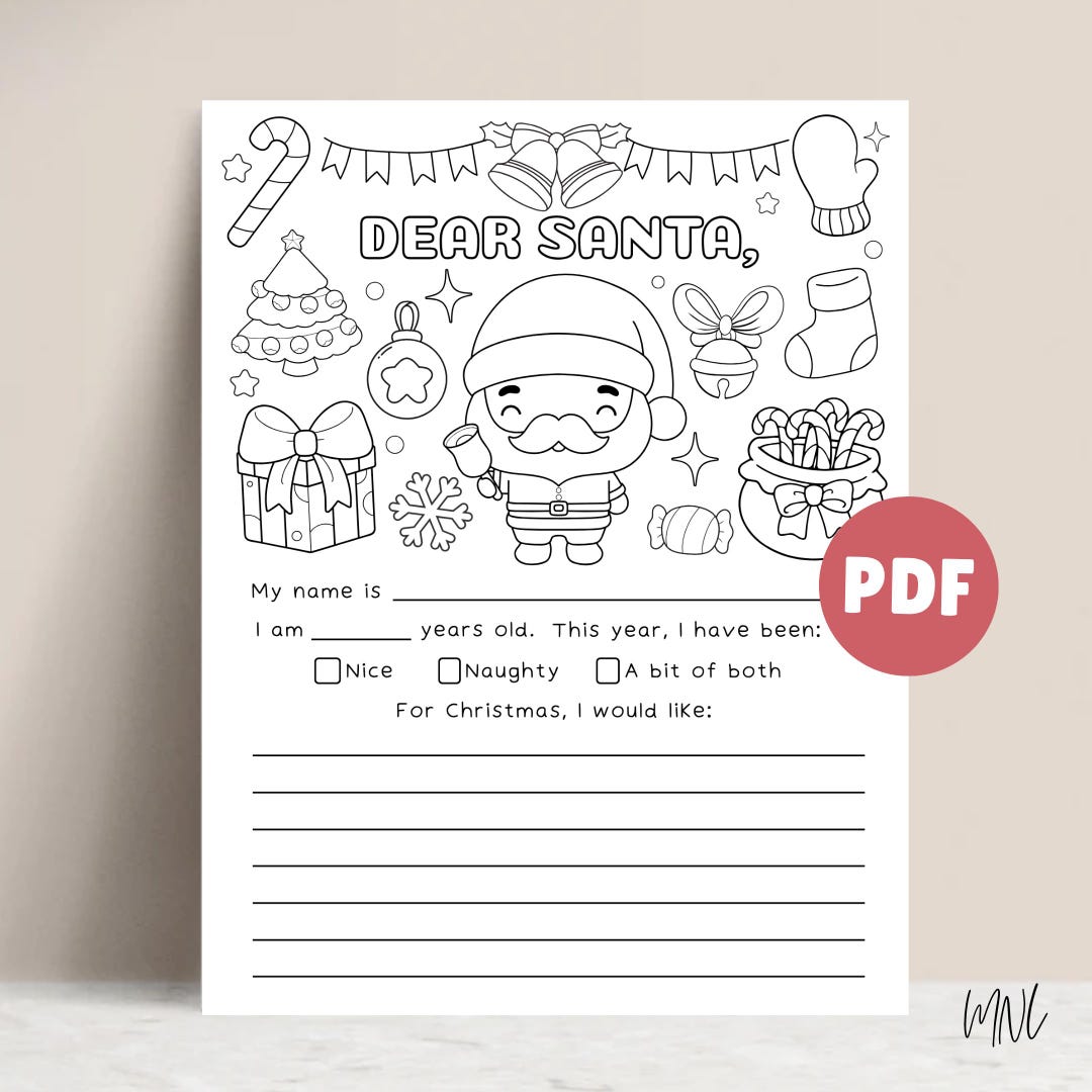 Letter to Santa Coloring Page Printable Christmas Wish List, Dear Santa ...