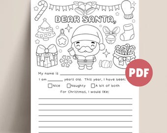 Letter to Santa Coloring Page Printable Christmas Wish List, Dear Santa ...