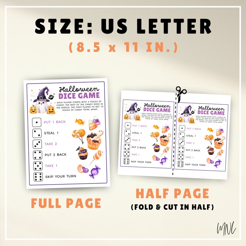Halloween Candy Dice Game for Halloween Party Game Printable Halloween ...