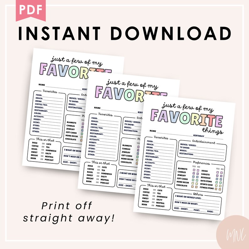 Favorites Survey for Coworker Questions Staff Appreciation All About Me ...