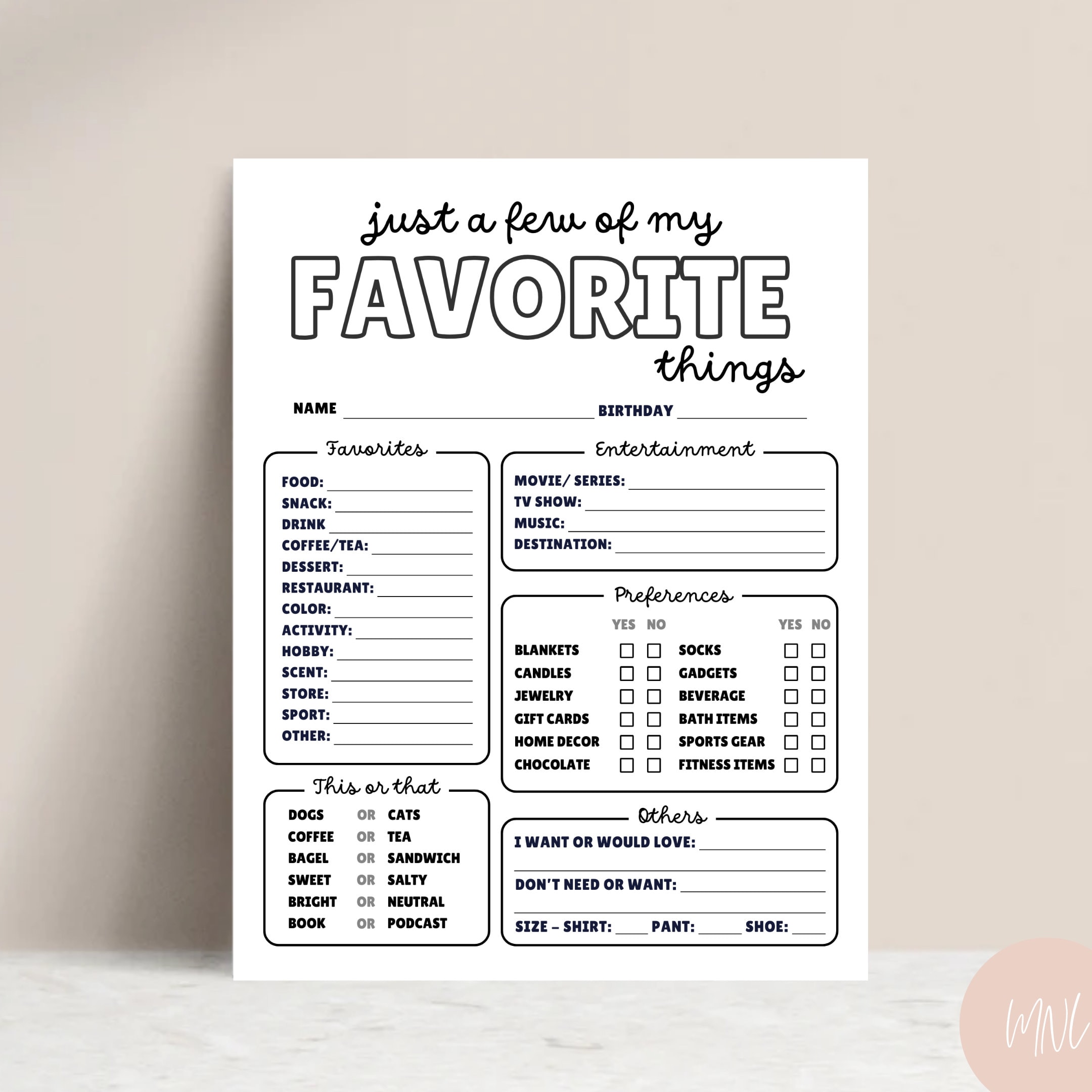 Favorites Survey for Coworker Questions Staff Appreciation All About Me ...