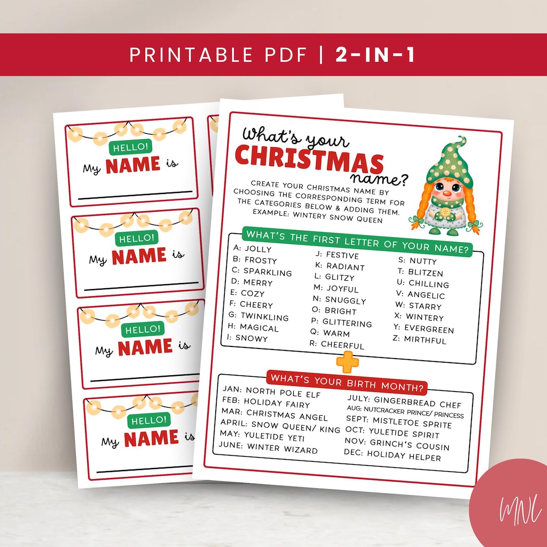 Christmas Name Game With Name Tag, What’s Your Elf Name Game Printable ...